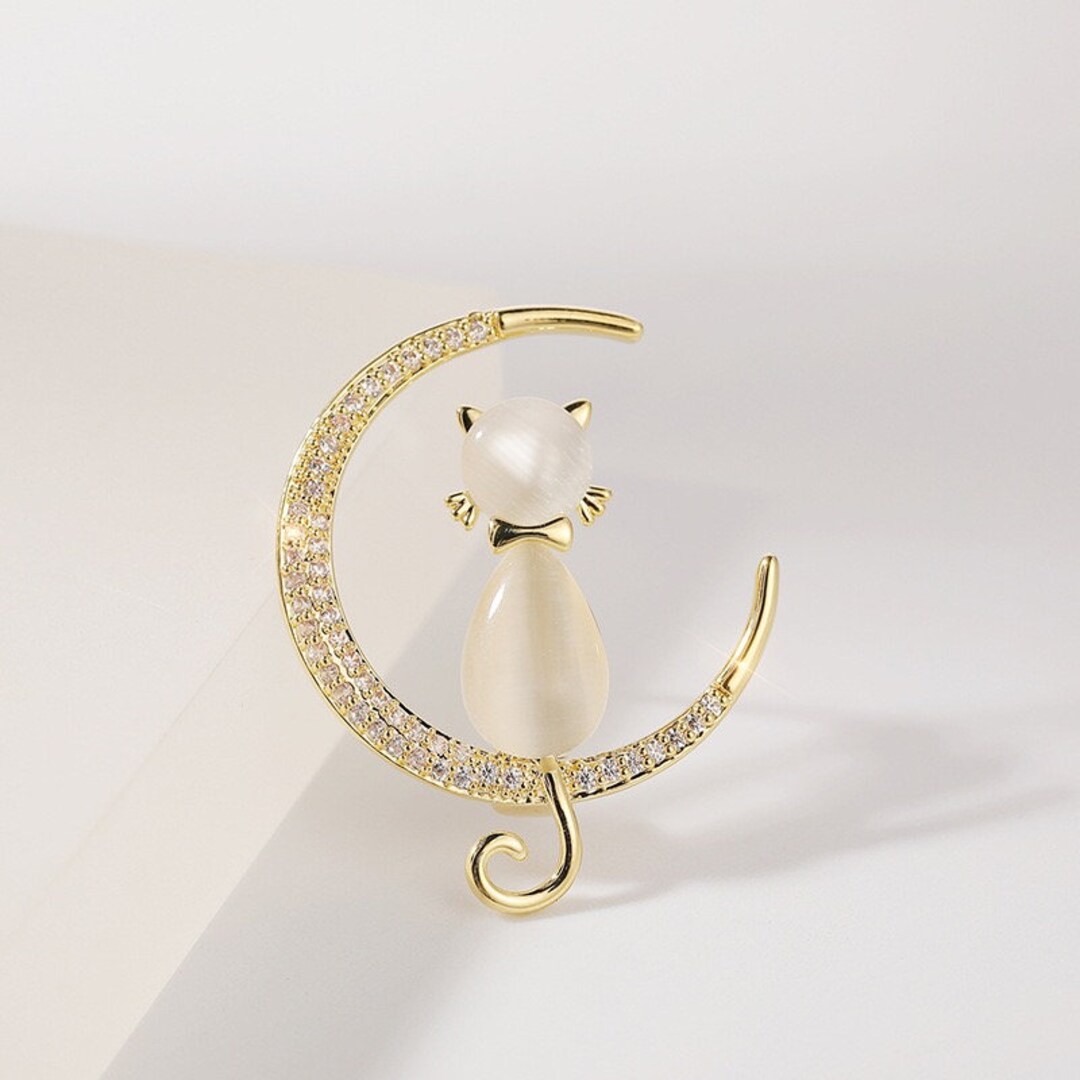 14K Gold Plated Cats Brooch, Gold Plated Cats Brooch, Crystal Cats Brooch, Christmas Gift ...