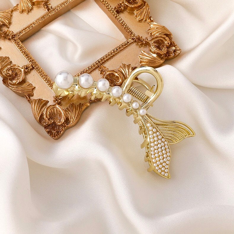 Mermaid Pearl Hair Claw Whale Tail Pearl Hair Claw Mermaid | Etsy
