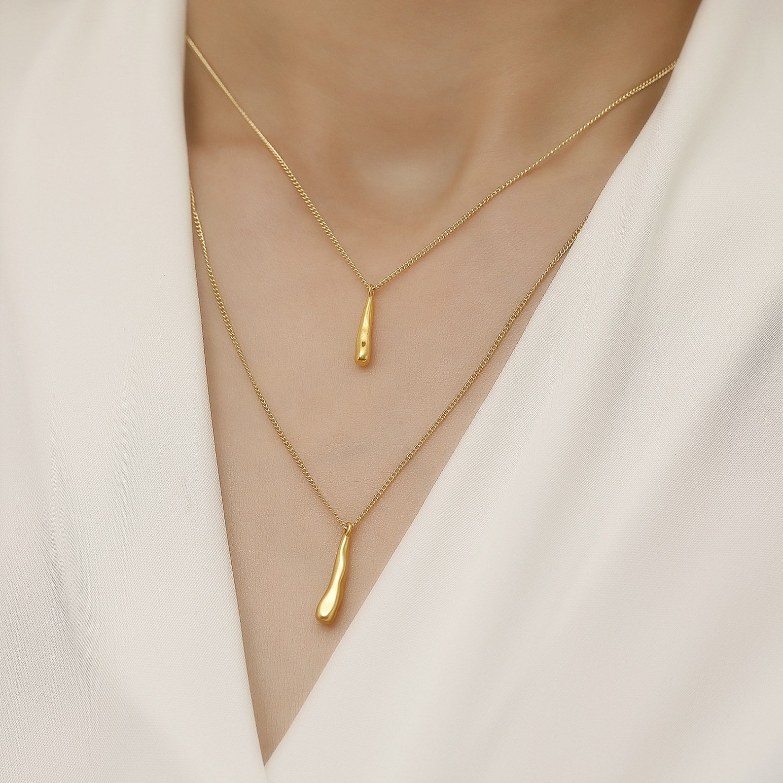 Double Chain Gold Necklace Set of 2 Combo Necklaces Set - Etsy