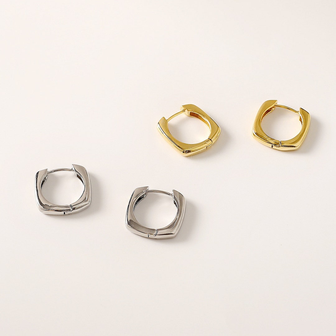 16k Gold Plated Square Hoops, Gold Rectangular Hoops, Silver Hoop ...