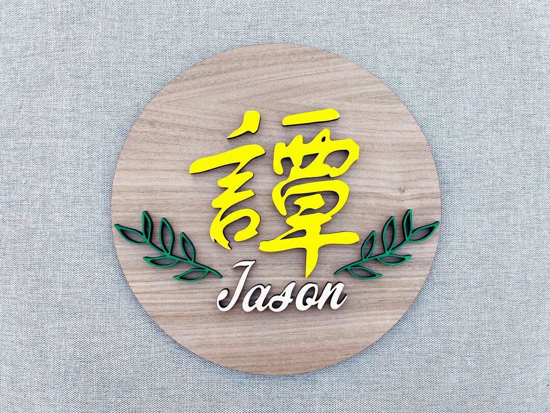 Chinese+english Name Sign for Home Office | 9" Round Customized Nursery ...