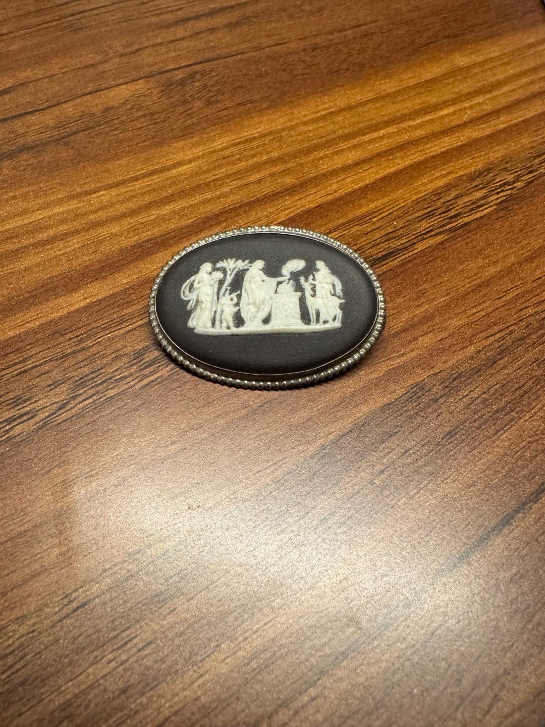 Vintage Van Dell Black Wedgwood Jasperware Cameo Brooch / Pendant ...