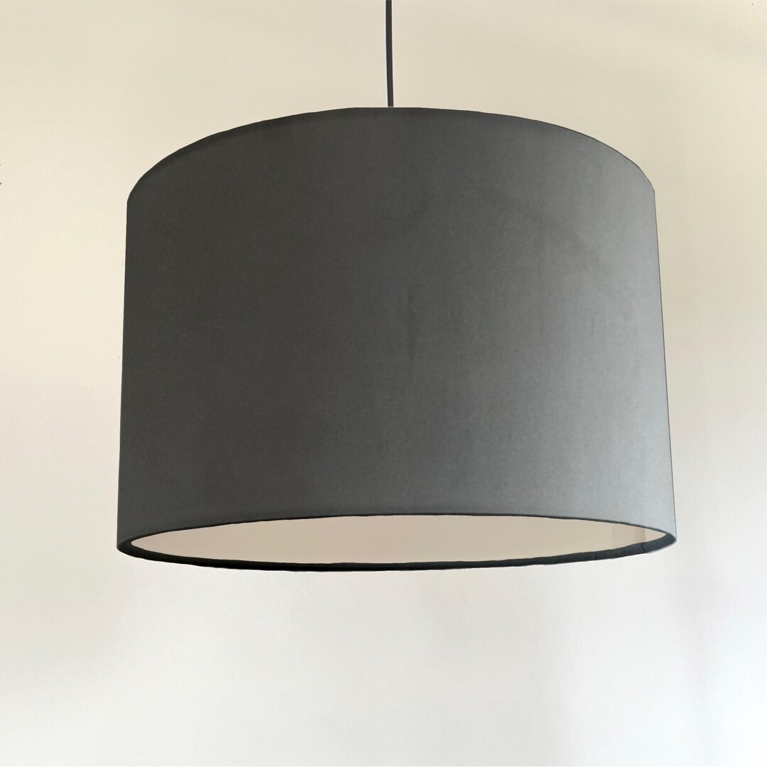 Grey Velvet Drum Lampshade/ Ceiling Shade With a White Lining, Bedside ...