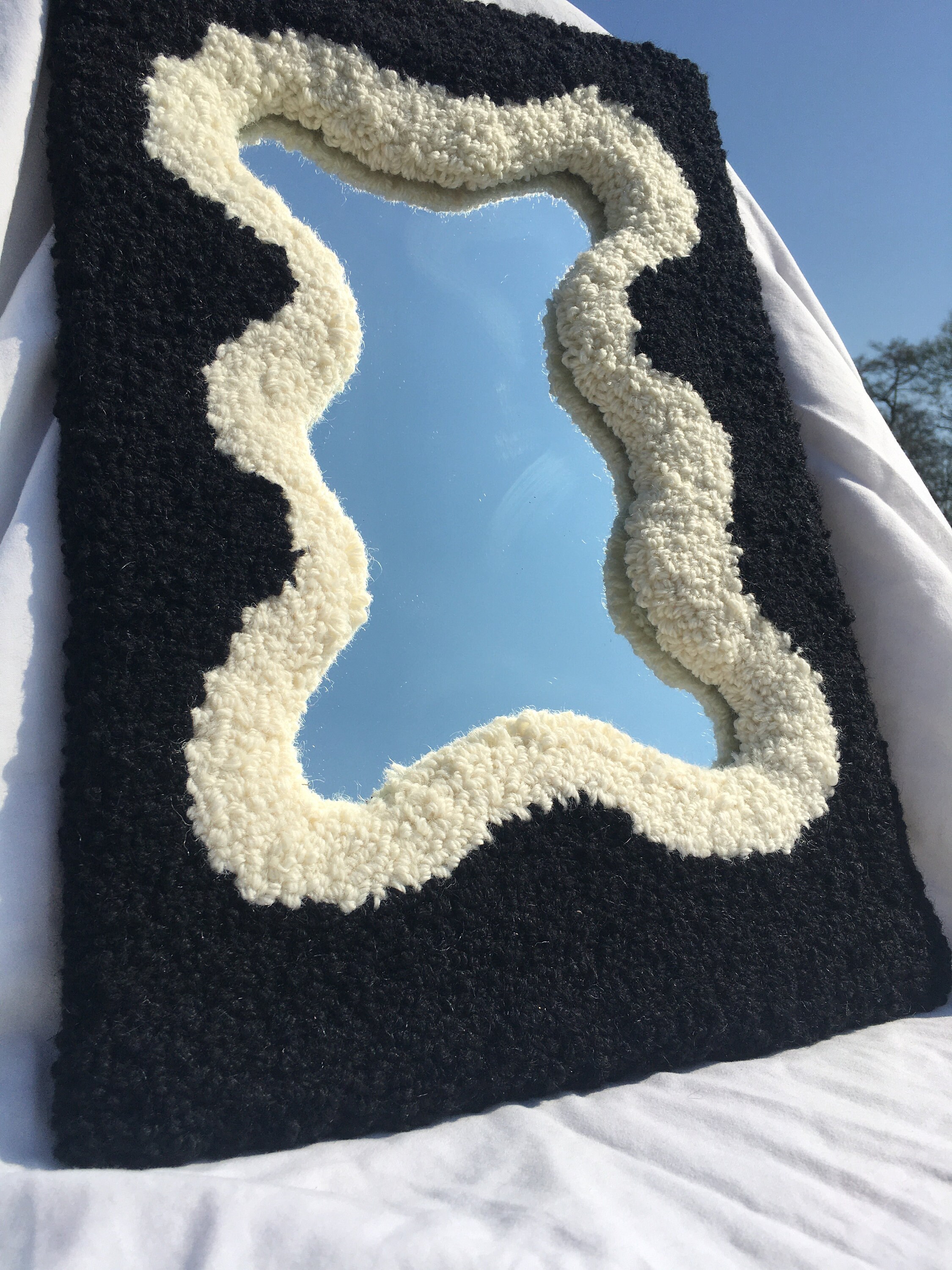 Tufted Mirror in Black and White Rug Mirror Vanity Mirror - Etsy