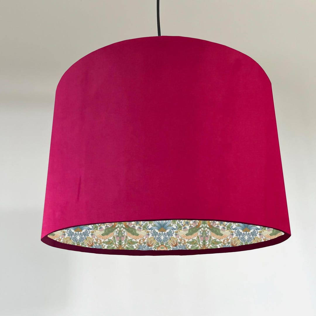 Cerise Velvet Drum Lampshade/ Ceiling Shade: William Morris Strawberry ...