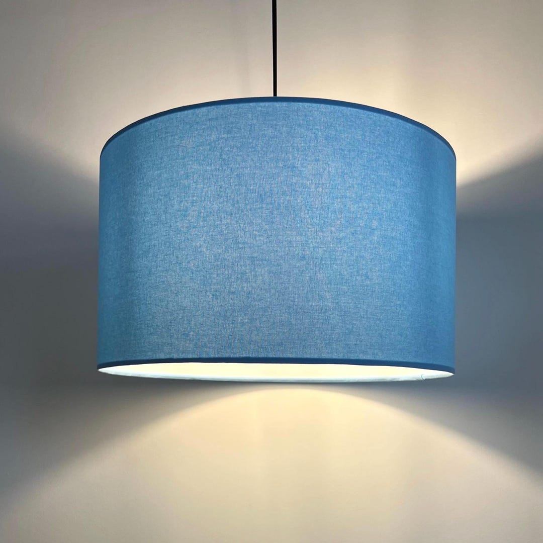 Light Blue Cotton Drum Lampshade/ Ceiling Shade With a White Lining ...