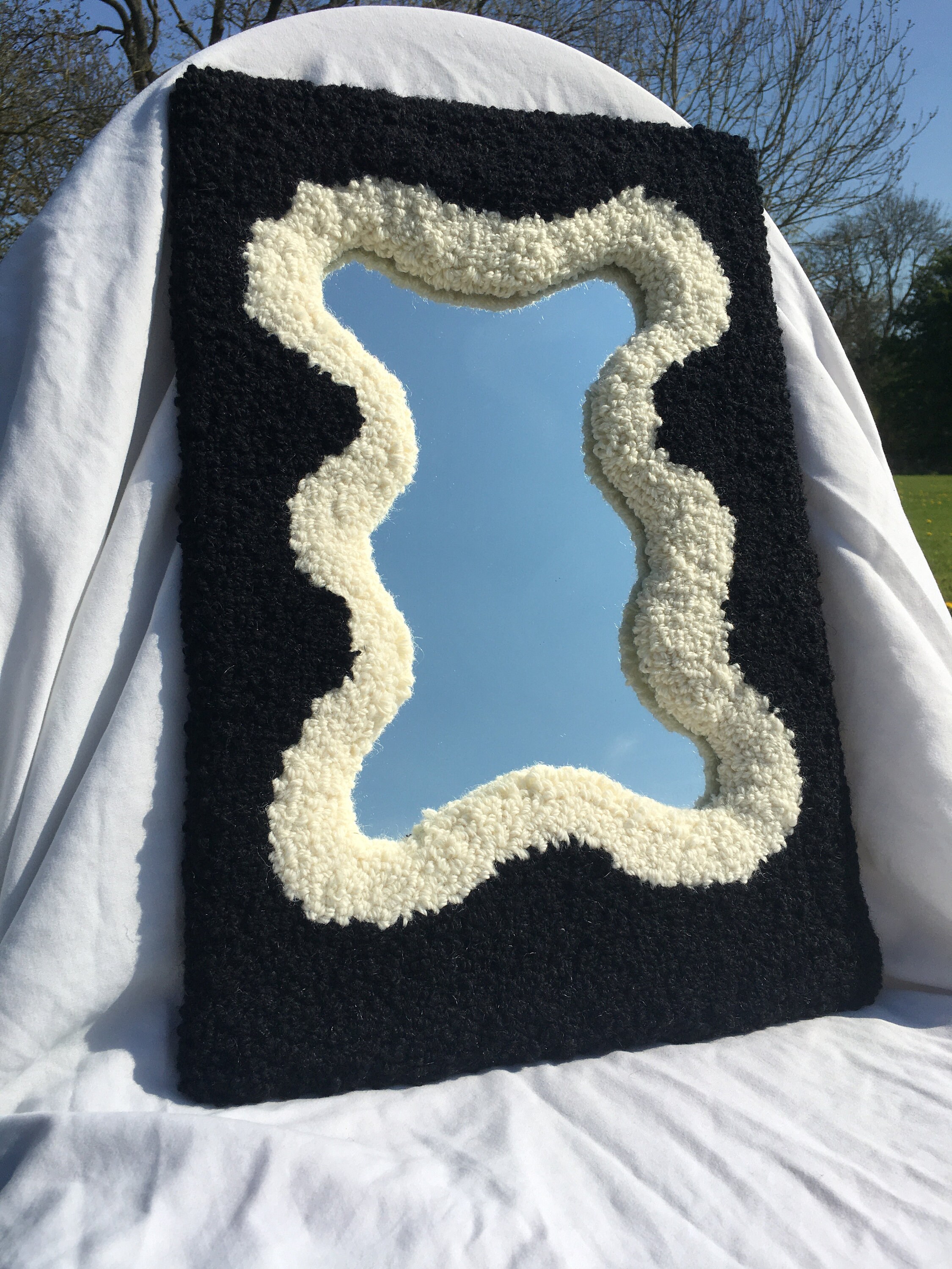 Tufted Mirror in Black and White Rug Mirror Vanity Mirror - Etsy