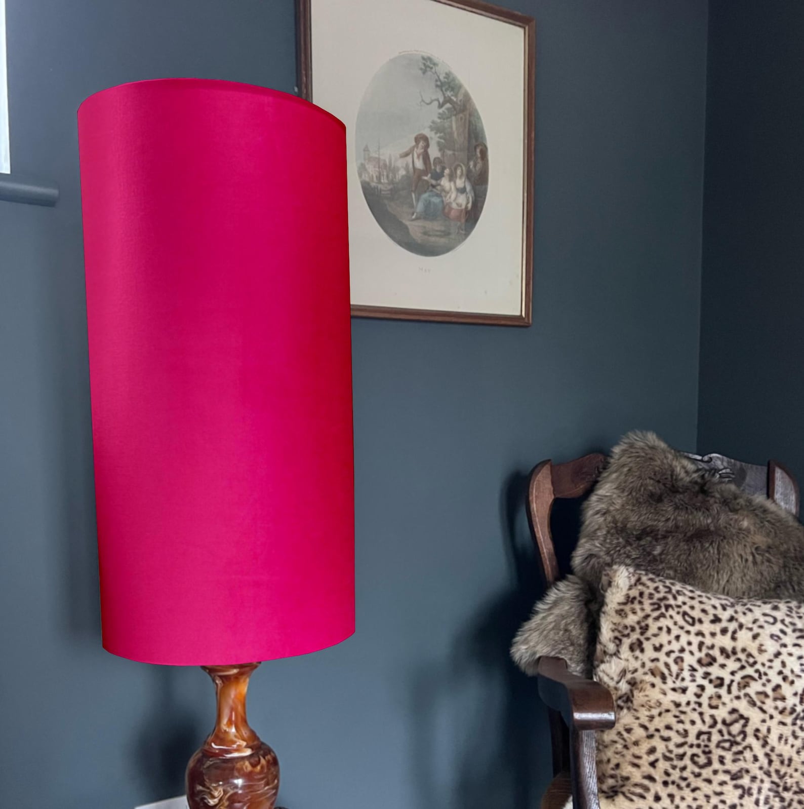 Cerise Velvet Cylinder Lampshade, Extra Tall Lampshade Plain Cerise ...