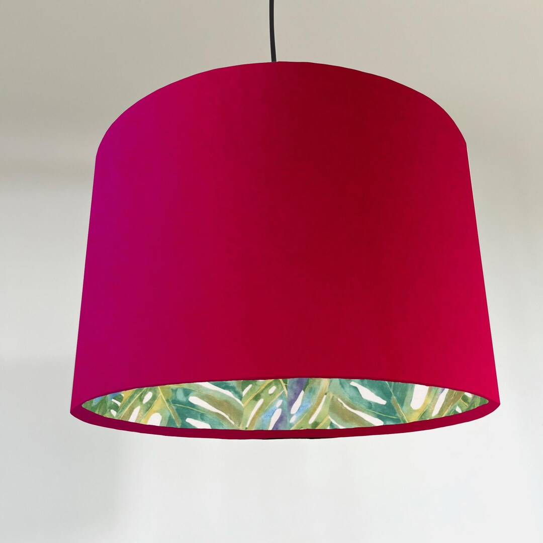Cerise Velvet Drum Lampshade: Double Sided With Leaves Interior - Etsy