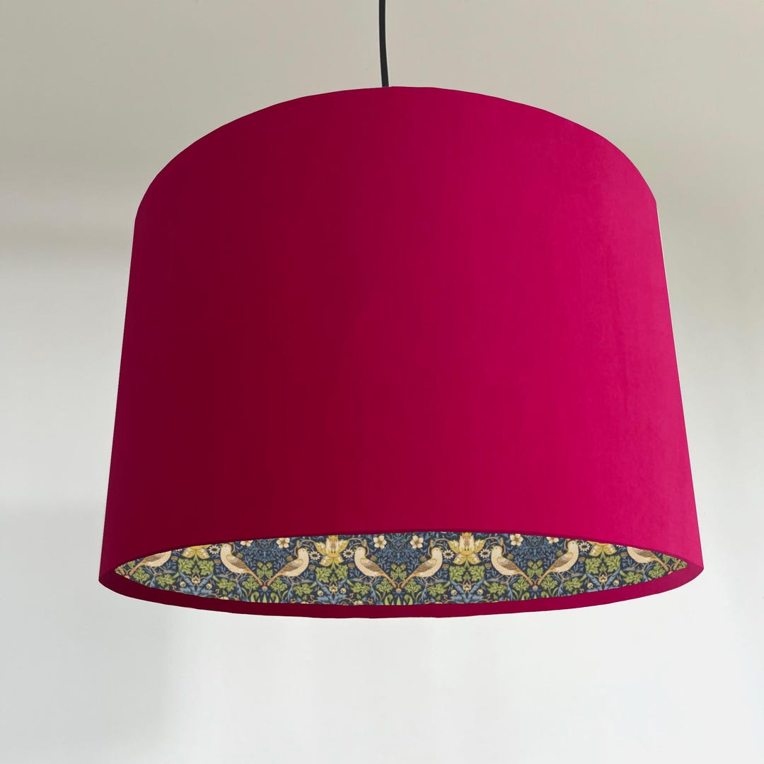 Cerise Velvet Drum Lampshade/ Ceiling Shade: William Morris Strawberry ...