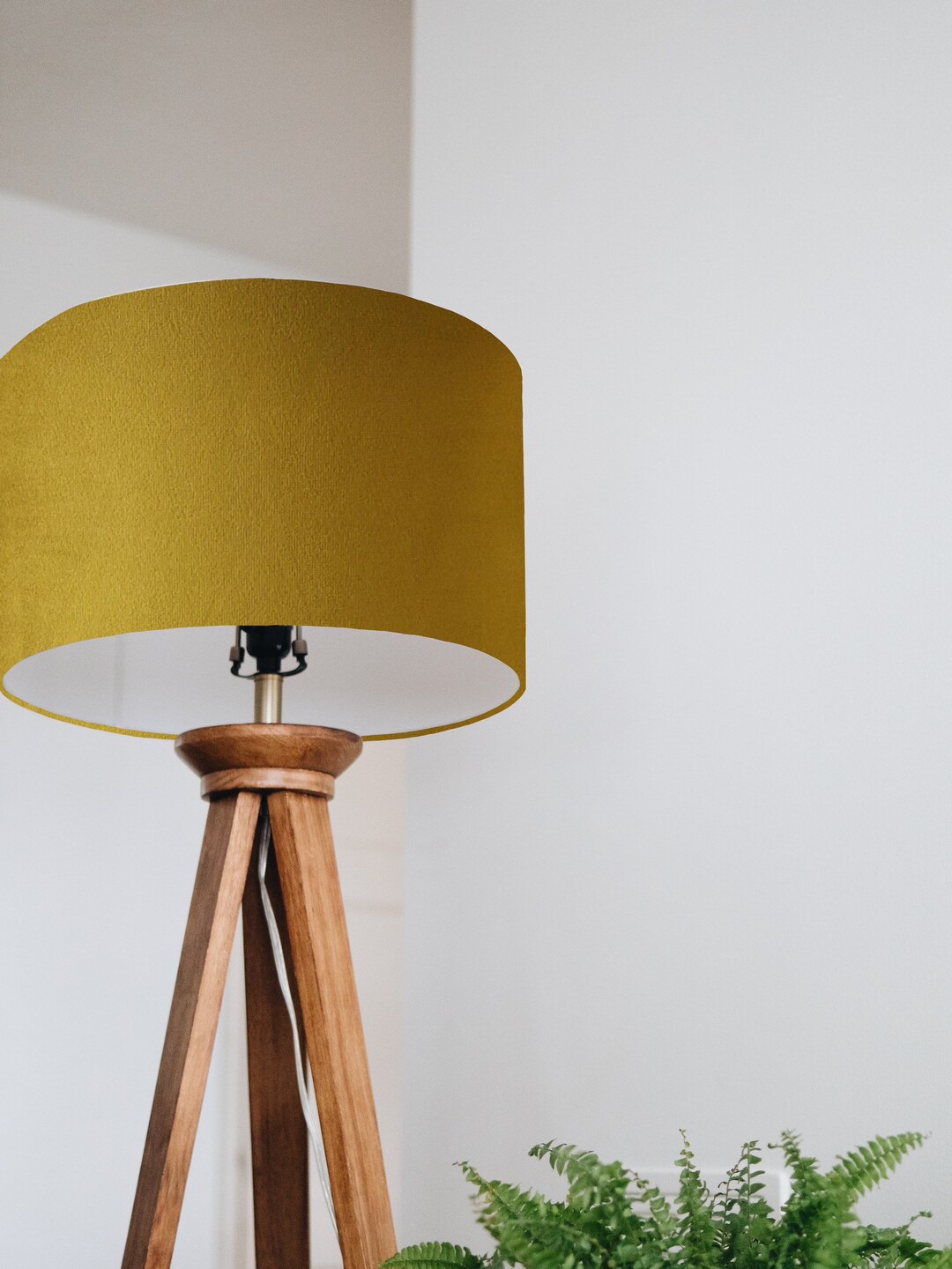 Mustard Velvet Drum Lampshade/ Ceiling Shade With a White Lining ...
