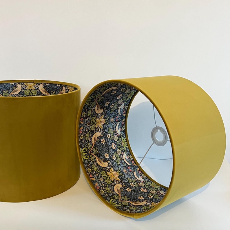 Mustard Velvet Drum Lampshade/ Ceiling Shade: William Morris Strawberry ...