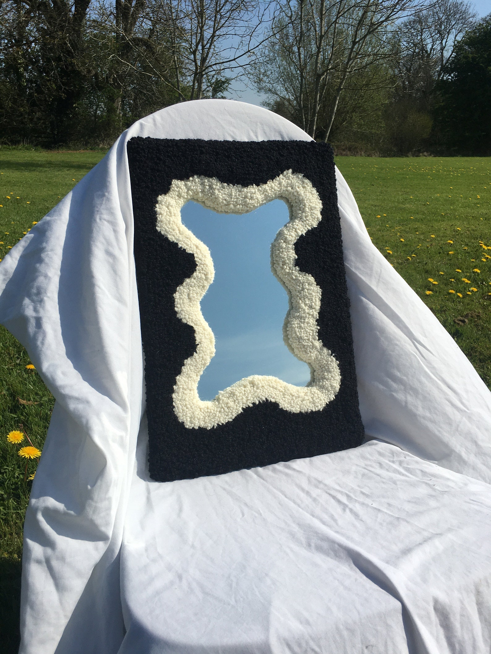 Tufted Mirror in Black and White Rug Mirror Vanity Mirror - Etsy