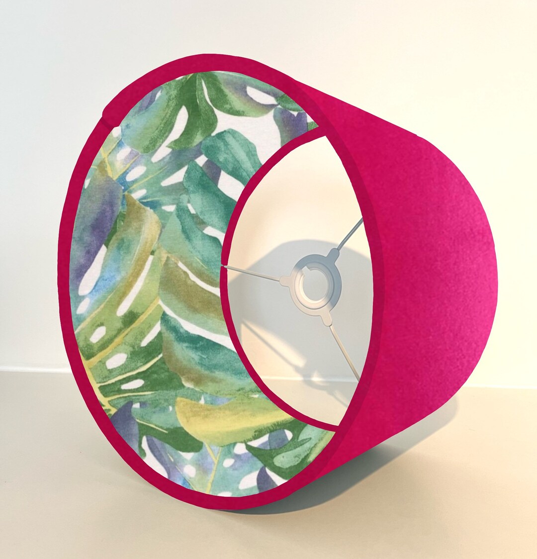 Cerise Velvet Drum Lampshade Double Sided Lampshade With Leaves ...