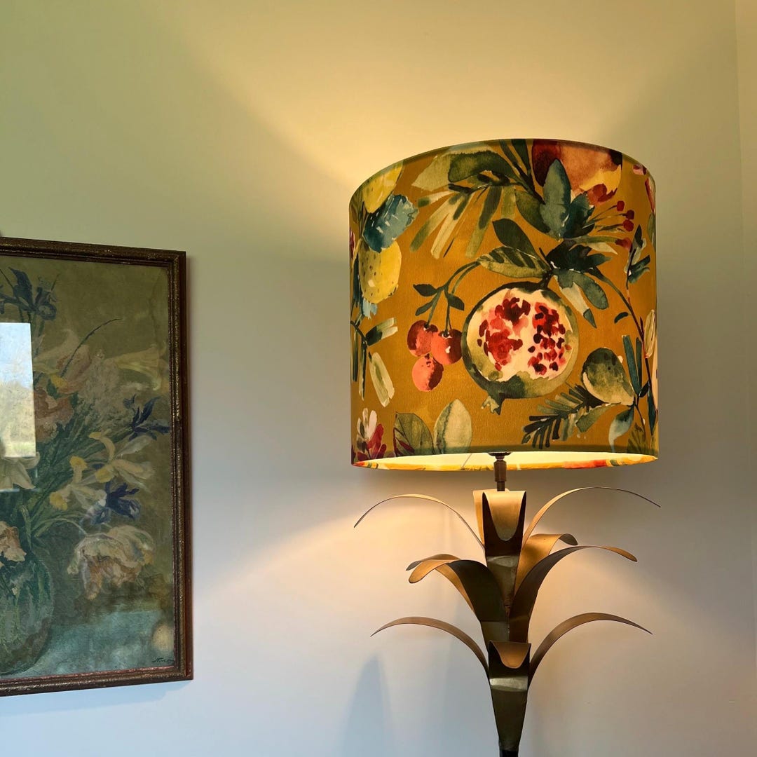 Fruit Garden Velvet in Mustard, Drum Lampshade /ceiling Shade With a ...