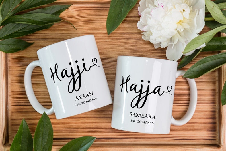 Hajja and Hajji - Islamic Mugs Set for Couple - Personalised Islamic ...