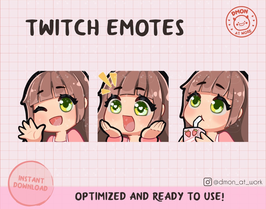 Twitch Emote Bundle Light Brown Bangs Long Hair / Green Eyes / Light ...