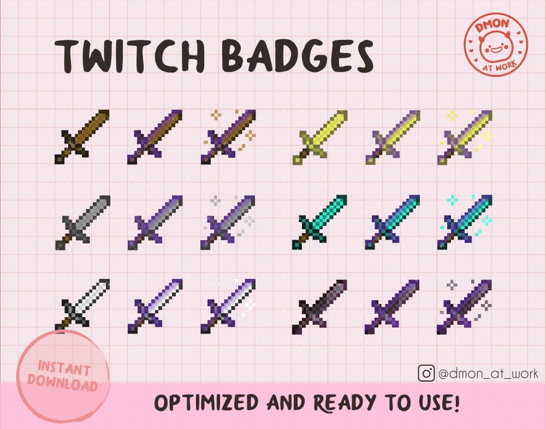 Twitch Badges Minecraft Sword 3 Tiers Sub/Bit Package - Etsy España