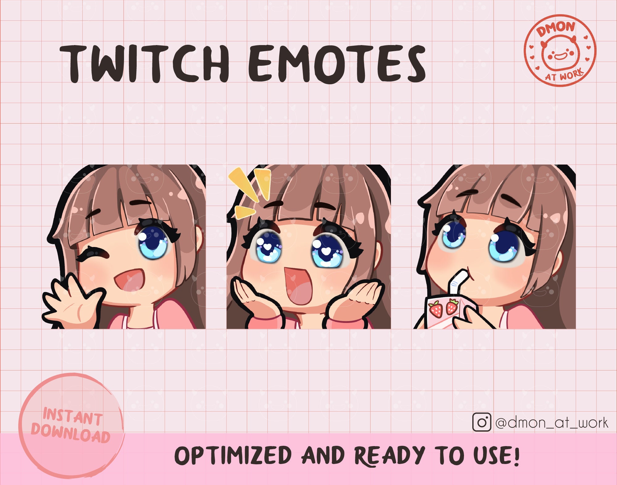Twitch Emote Bundle Light Brown Bangs Long Hair / Blue Eyes / Light ...