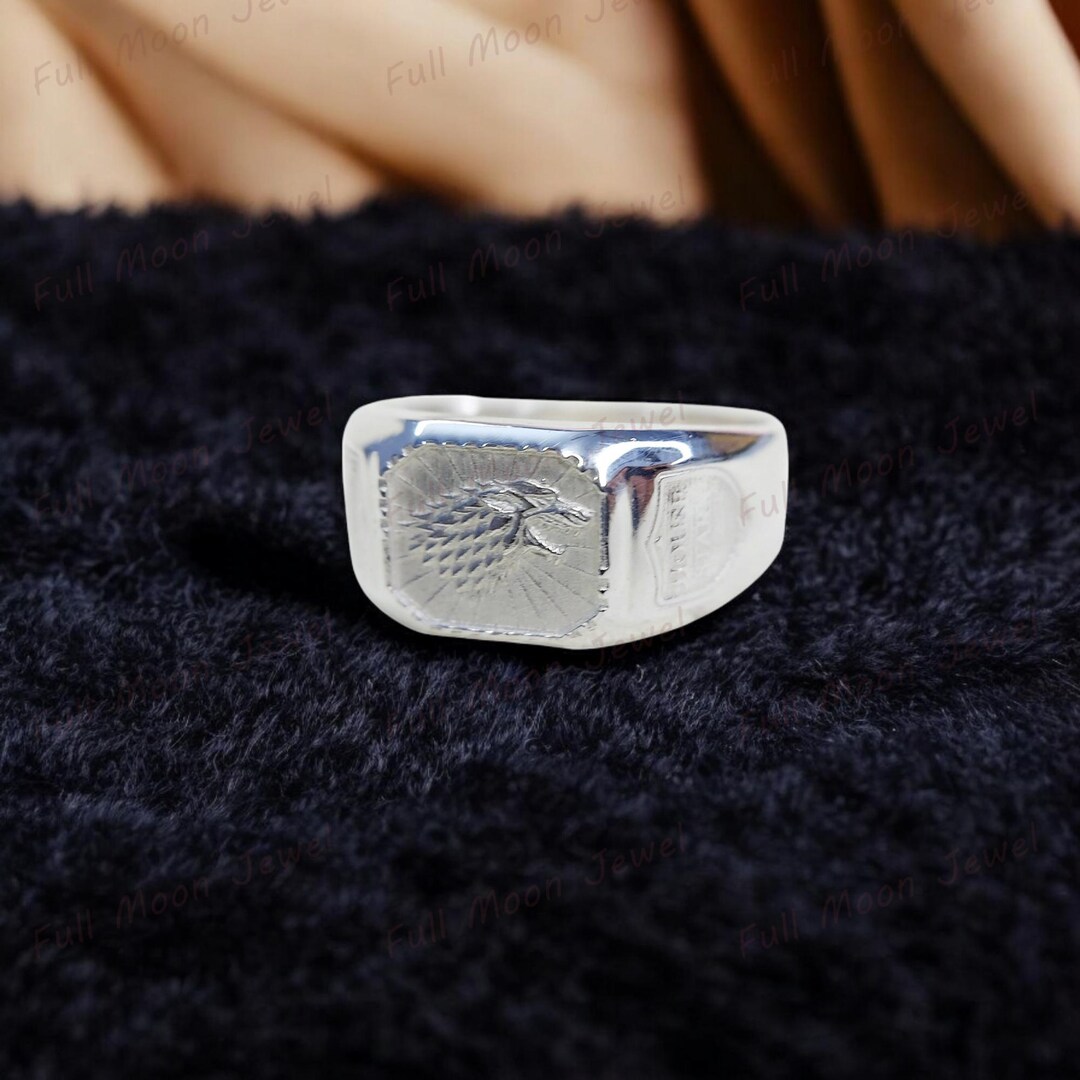 Men's Wolf Ring, Viking Signet Wolf Head Ring, Handmade 925 Silver or ...