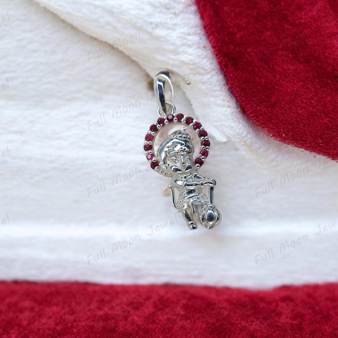 Lord Hanuman Pendant 925 Sterling Silver With Ruby | Standing Hanuman ...