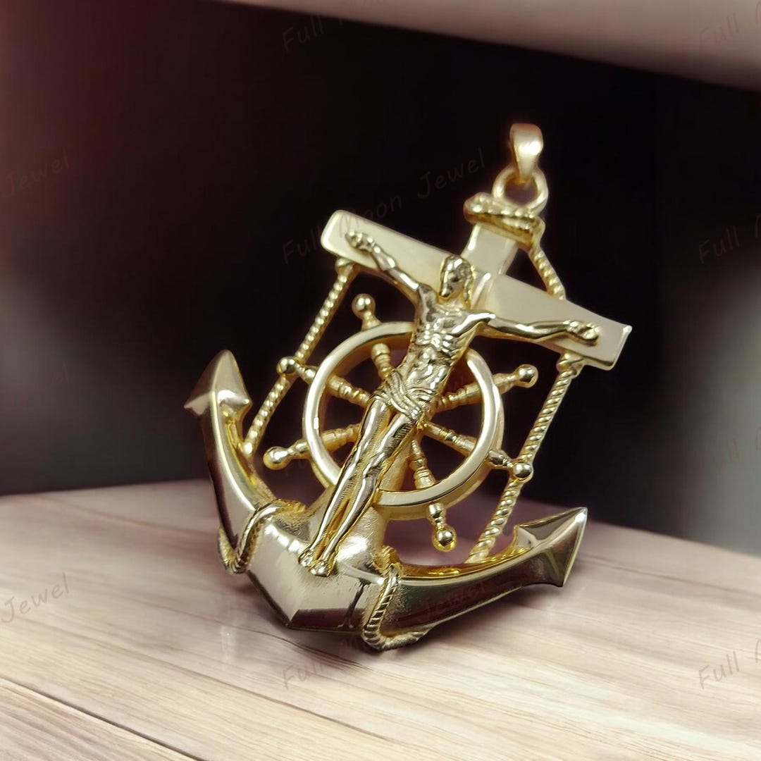 Nautical Mariner Necklace, Jesus Christ Crucifix Anchor Pendant ...