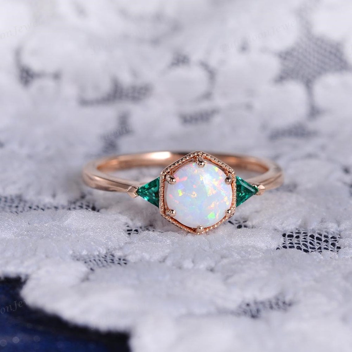 Opal Ring Emerald Ring 925 Silver Sterling Ring October - Etsy