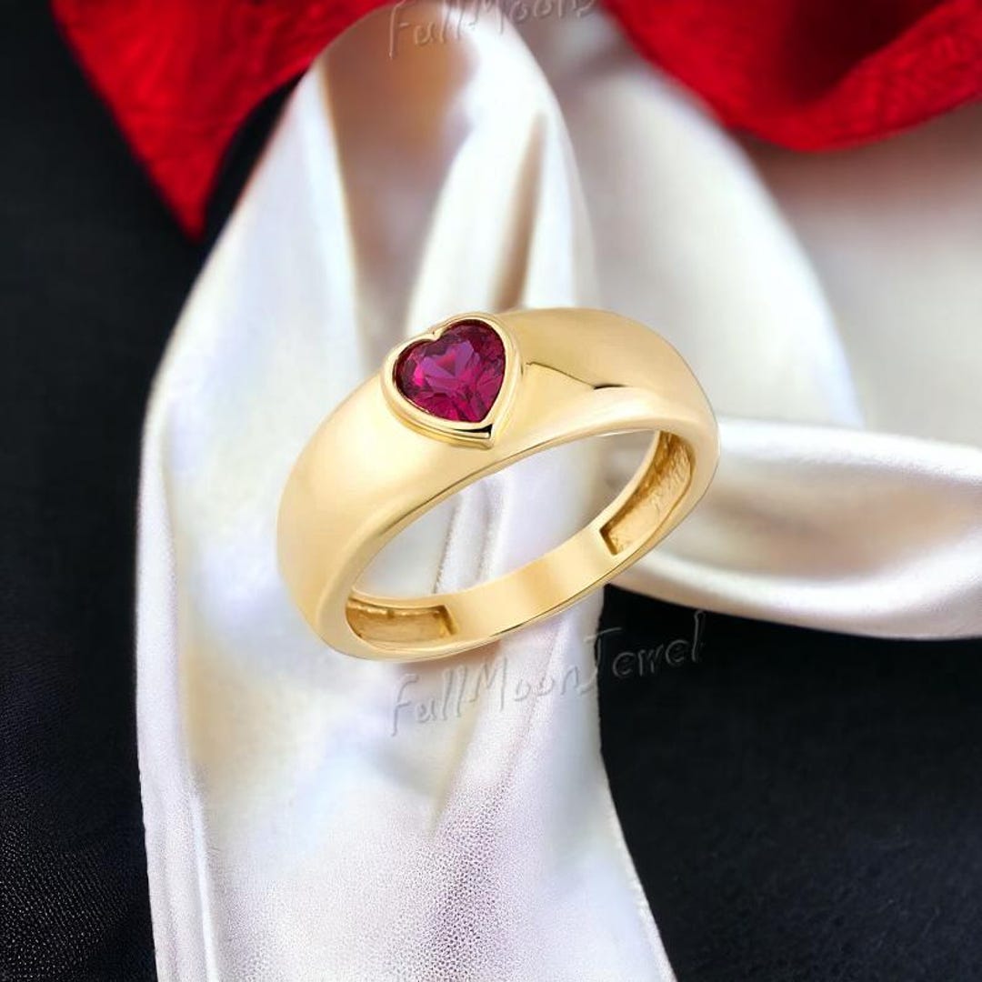 Heart Shaped Ruby Ring 14k - Ruby Beveled Ring - July Birthstone ...