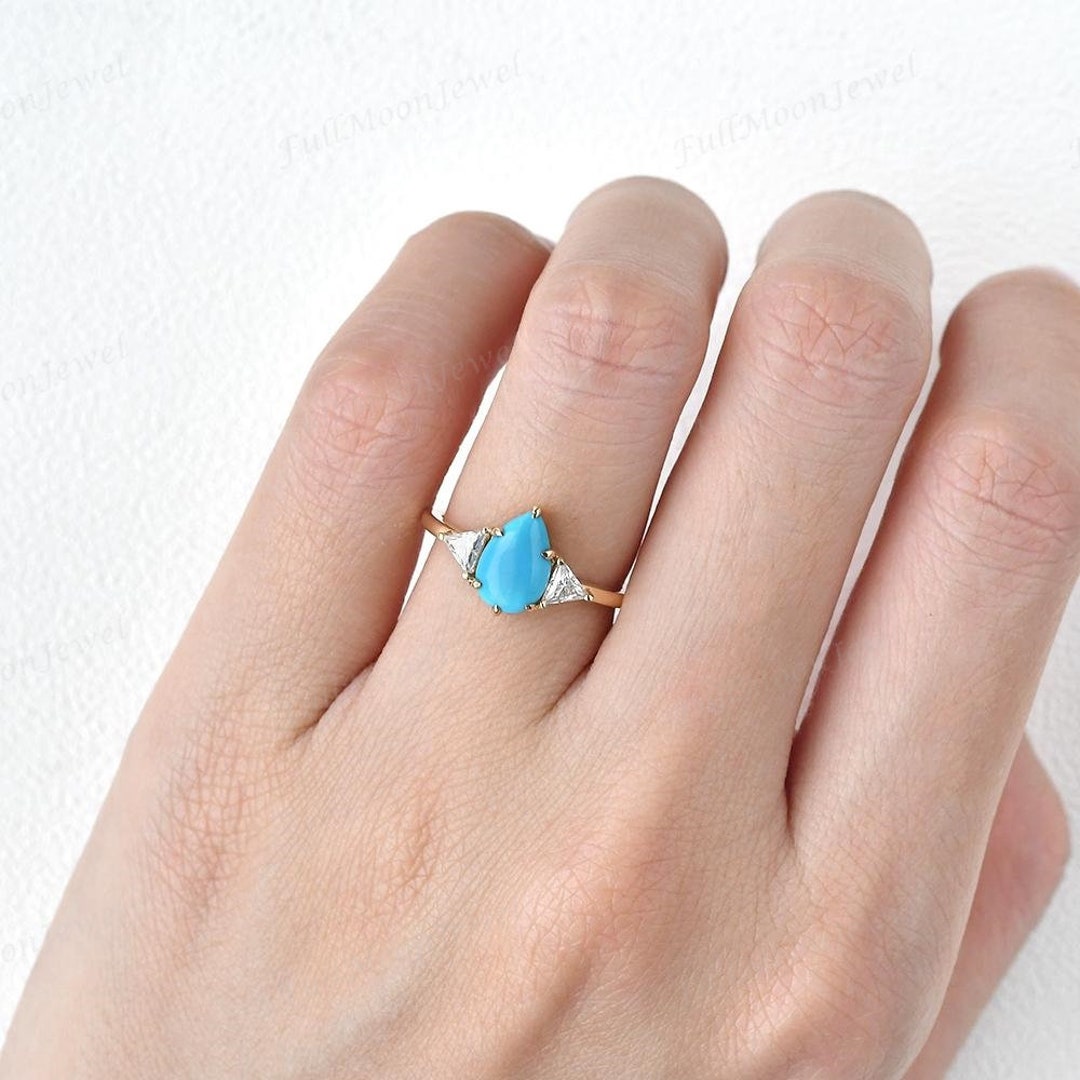 Turquoise CZ Triangle Ring 14K Gold Turquoise Ring Blue - Etsy