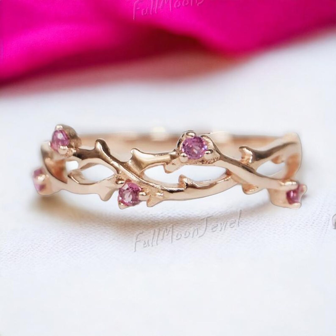 14k Gold Ruby Leaf Ring Nature-inspired Wedding Band Red Gemstone Leafy Ring Dainty Vine ...