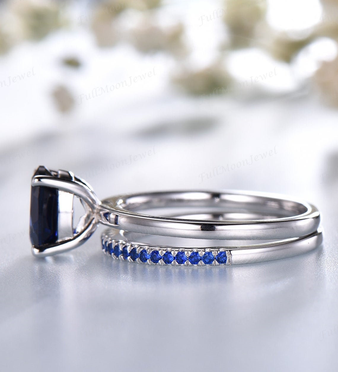 Blauer Saphir Ring Set, 925 Silber Sterling Ring, September Birthstone ...