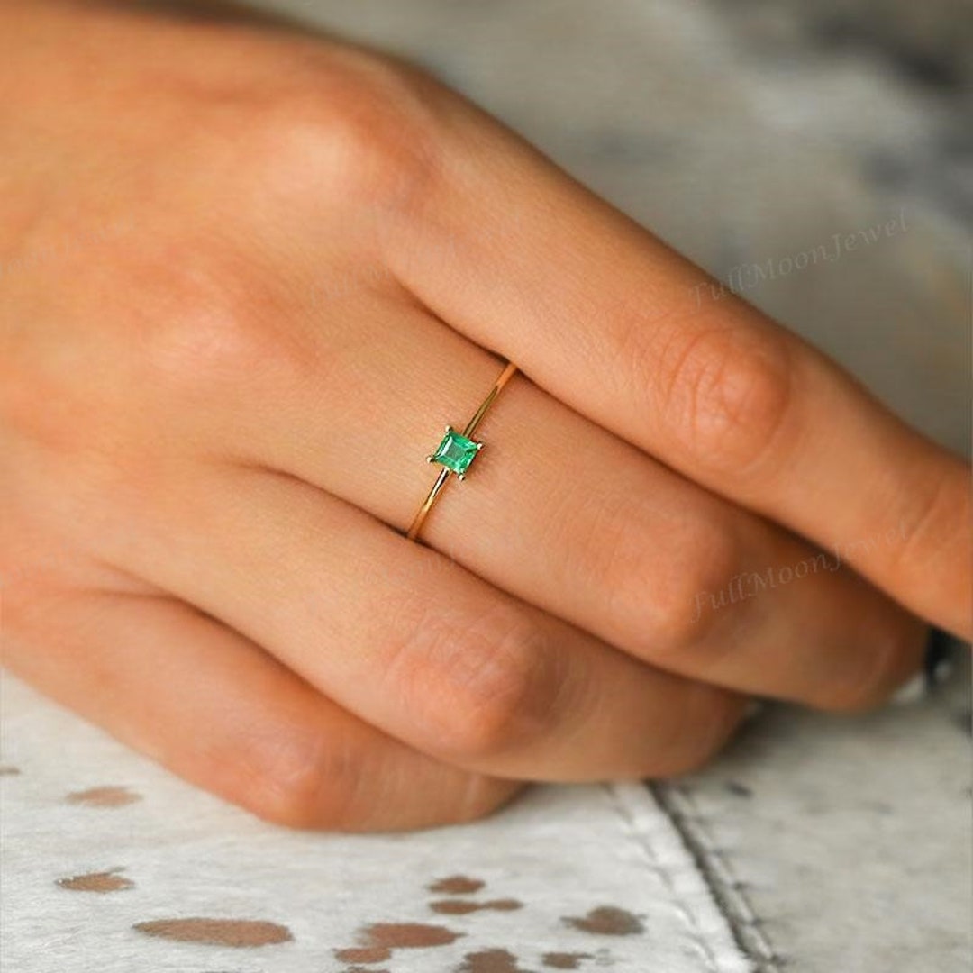 Emerald Stone Ring, Simple Ring, Single Stone Ring, Green Stone Ring ...