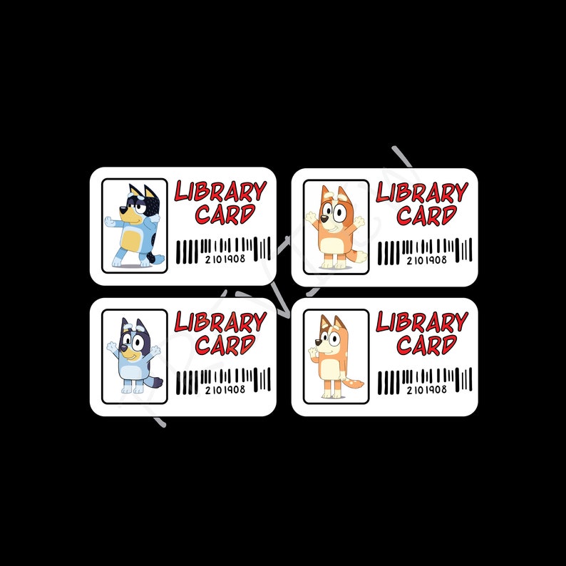 Bluey Characters Library Card Pack, 4 PNG Cartoon Images, Teacher's ...