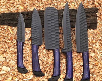 Hand Forged Carbon Steel, D Steel Knife Set Chef Knife Set Custom Knife Set Gift for Husband ...