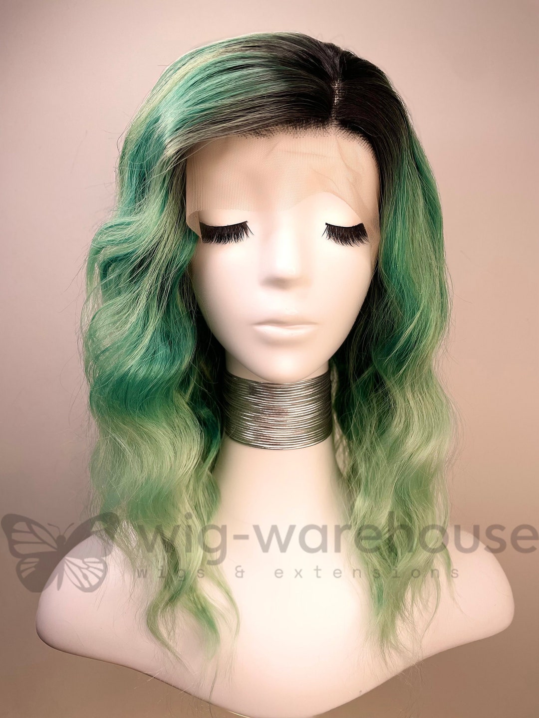 Synthetic Lace Wig Short Curly - Ocean Floor Green - Etsy