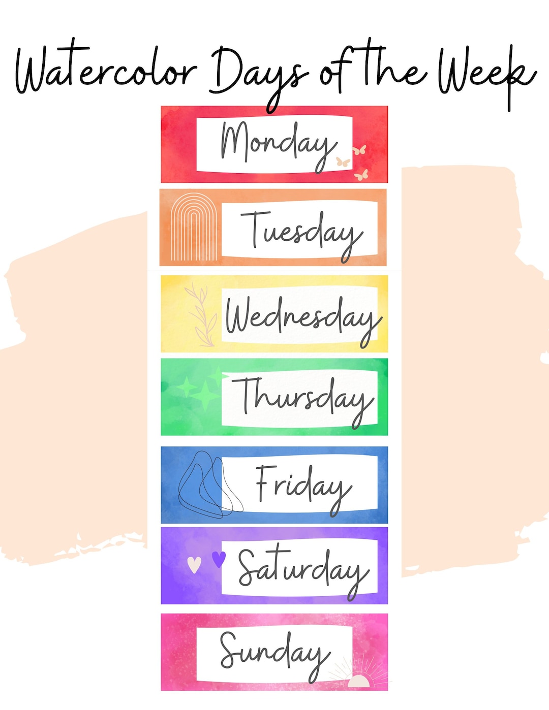 Cute Watercolor Days of the Week, Classroom Days, Classroom Decor ...