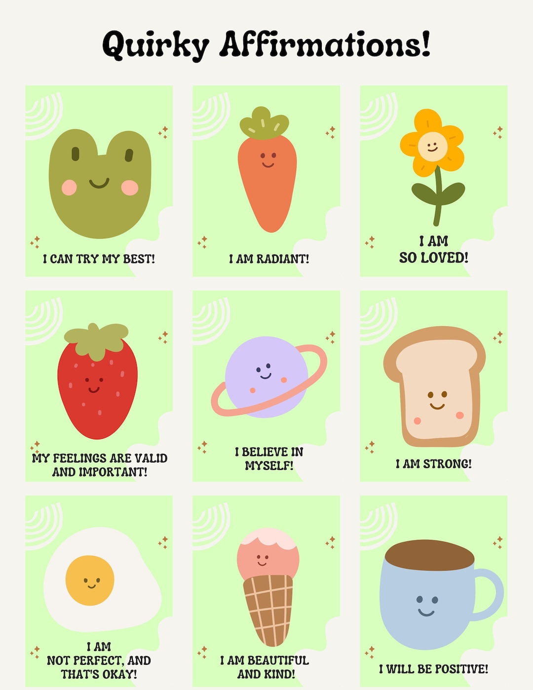 Cute and Quirky Affirmations, Affirmations, Classroom Decor, Hippie ...