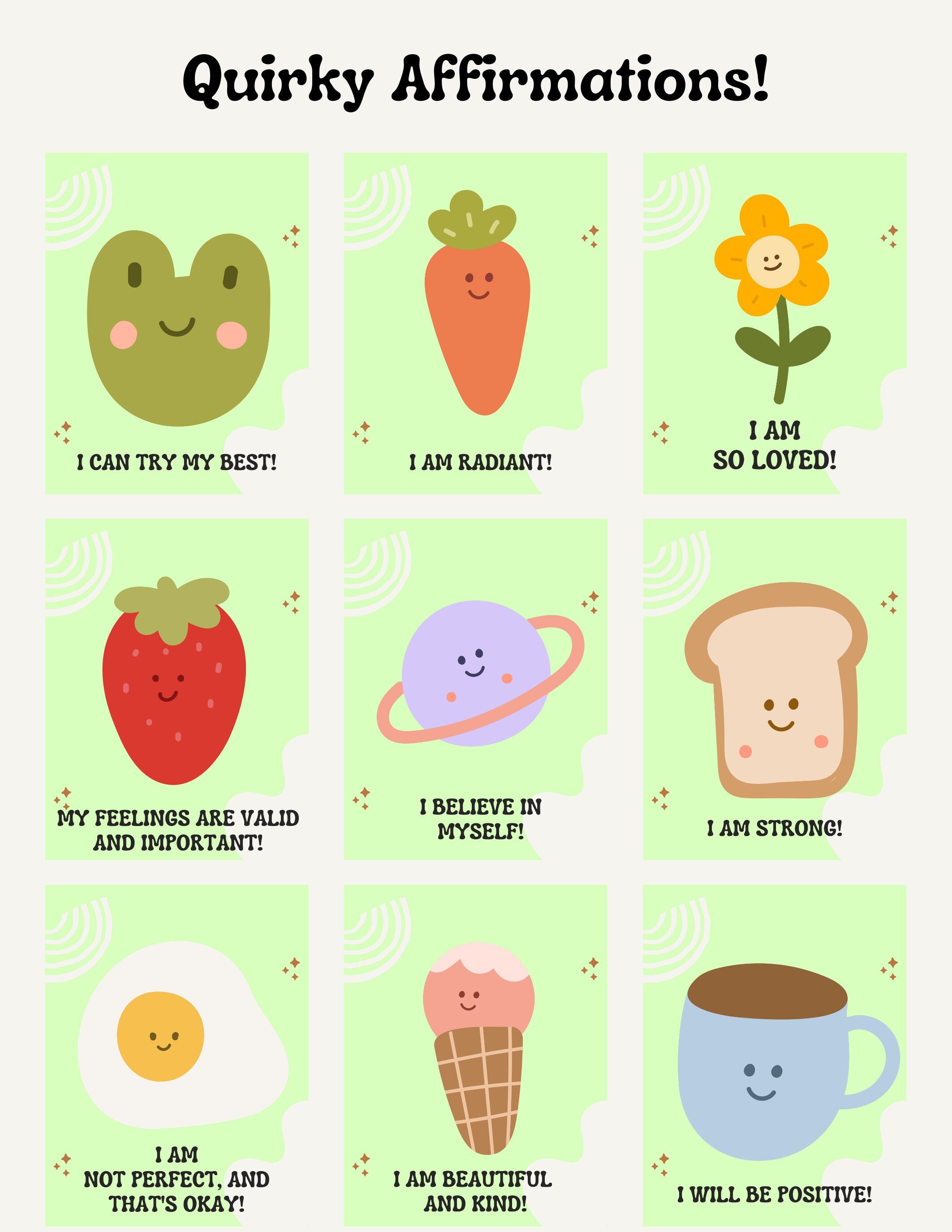 Cute and Quirky Affirmations, Affirmations, Classroom Decor, Hippie ...