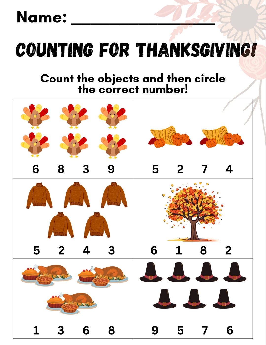 Thanksgiving Number Matching for Pre- K • Prek Fine Motor • Preschool ...