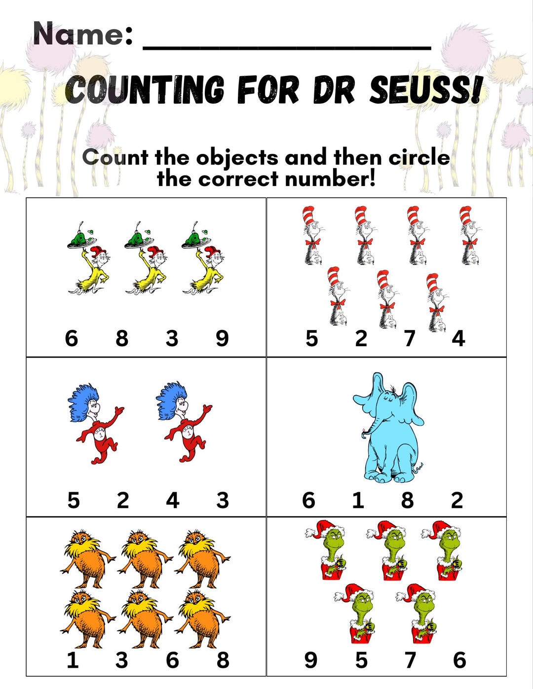 Read Across America Number Matching for Pre- K • Prek Fine Motor ...
