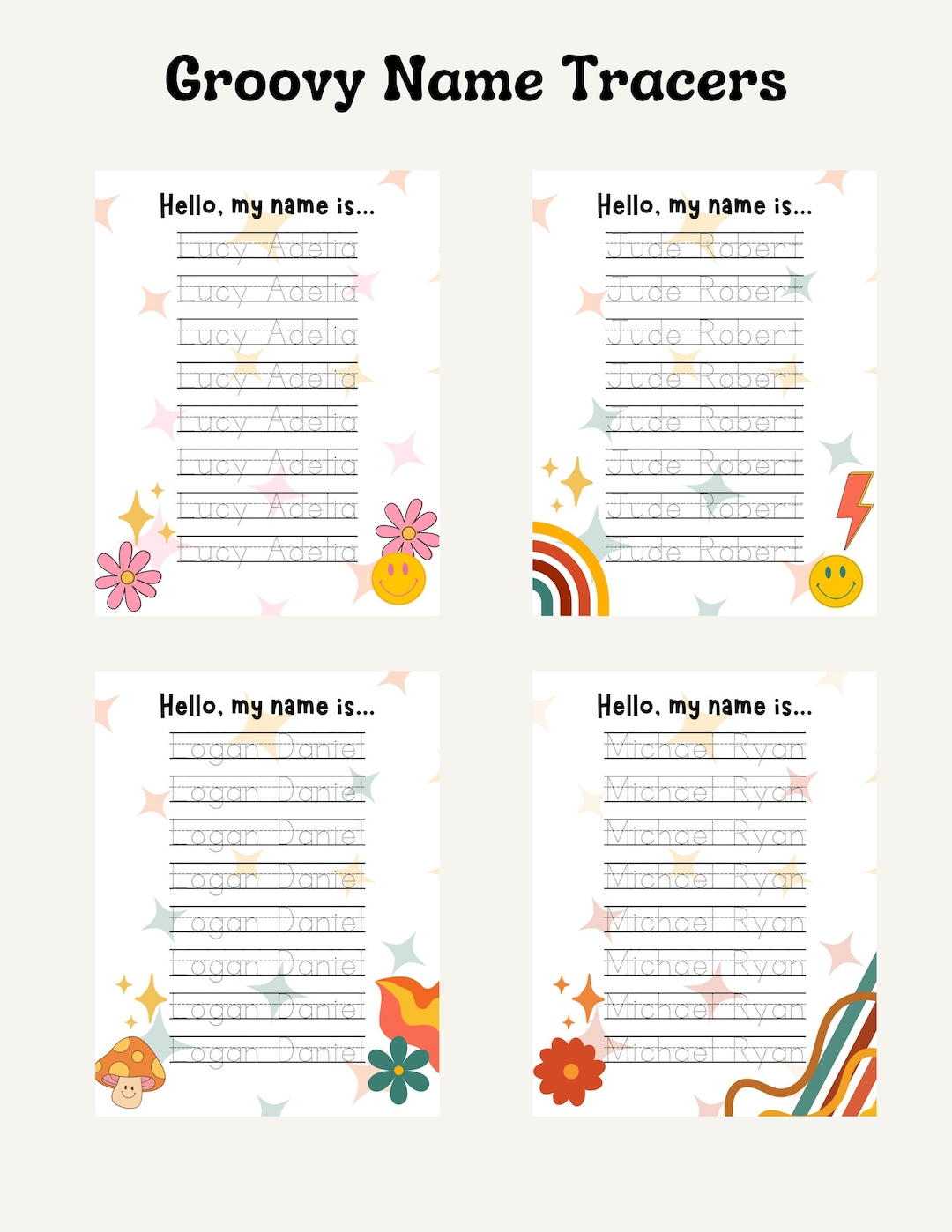 Groovy Themed Name Tracings, Classroom Names, Classroom Decor, Groovy ...