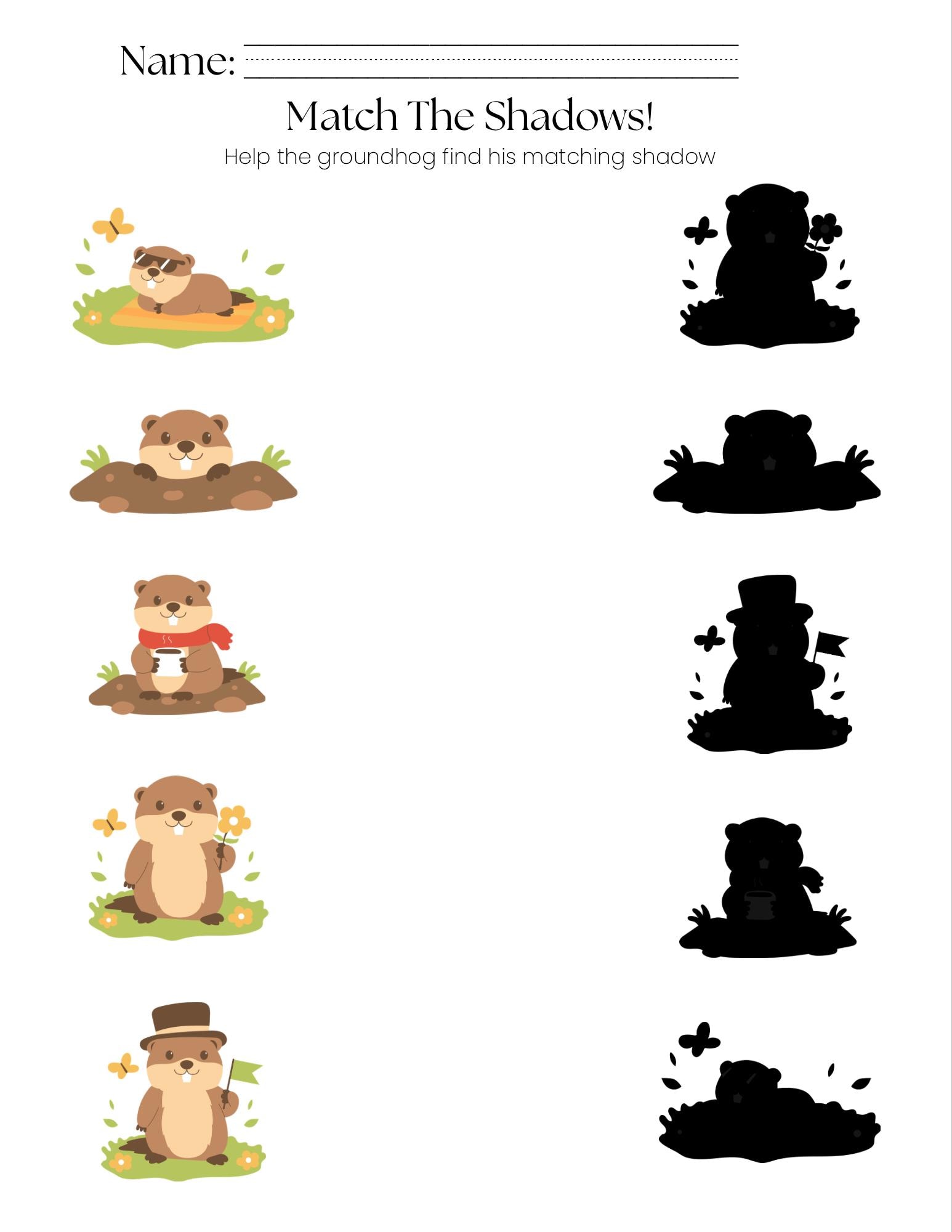 Groundhog Day Shadow Matching for Pre- K • Prek Fine Motor • Preschool ...