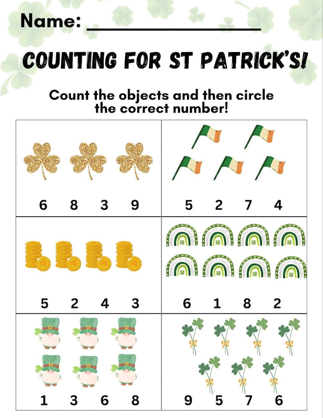 St Patrick’s Number Matching for Pre- K • Prek Fine Motor • Preschool ...
