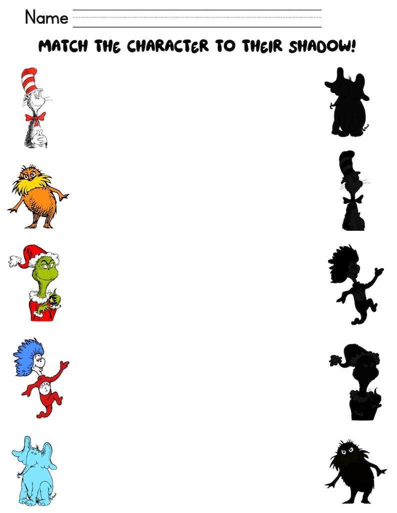 Read Across America Shadow Matching for Pre- K • Prek Fine Motor • Preschool Tools • Holiday ...