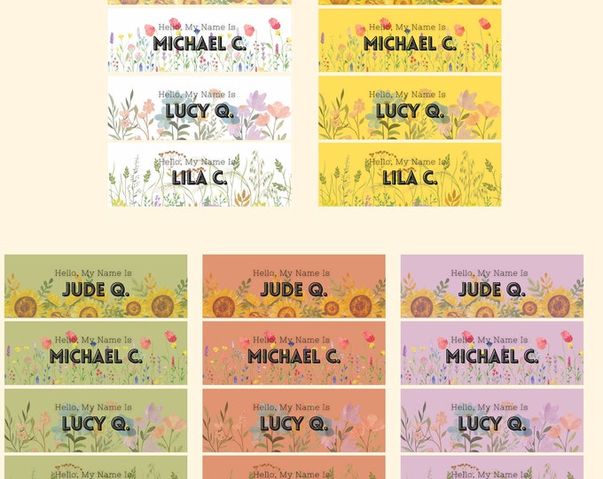 Name Tags Floral Gold Printable Party Event Birthday Wedding Retirement ...