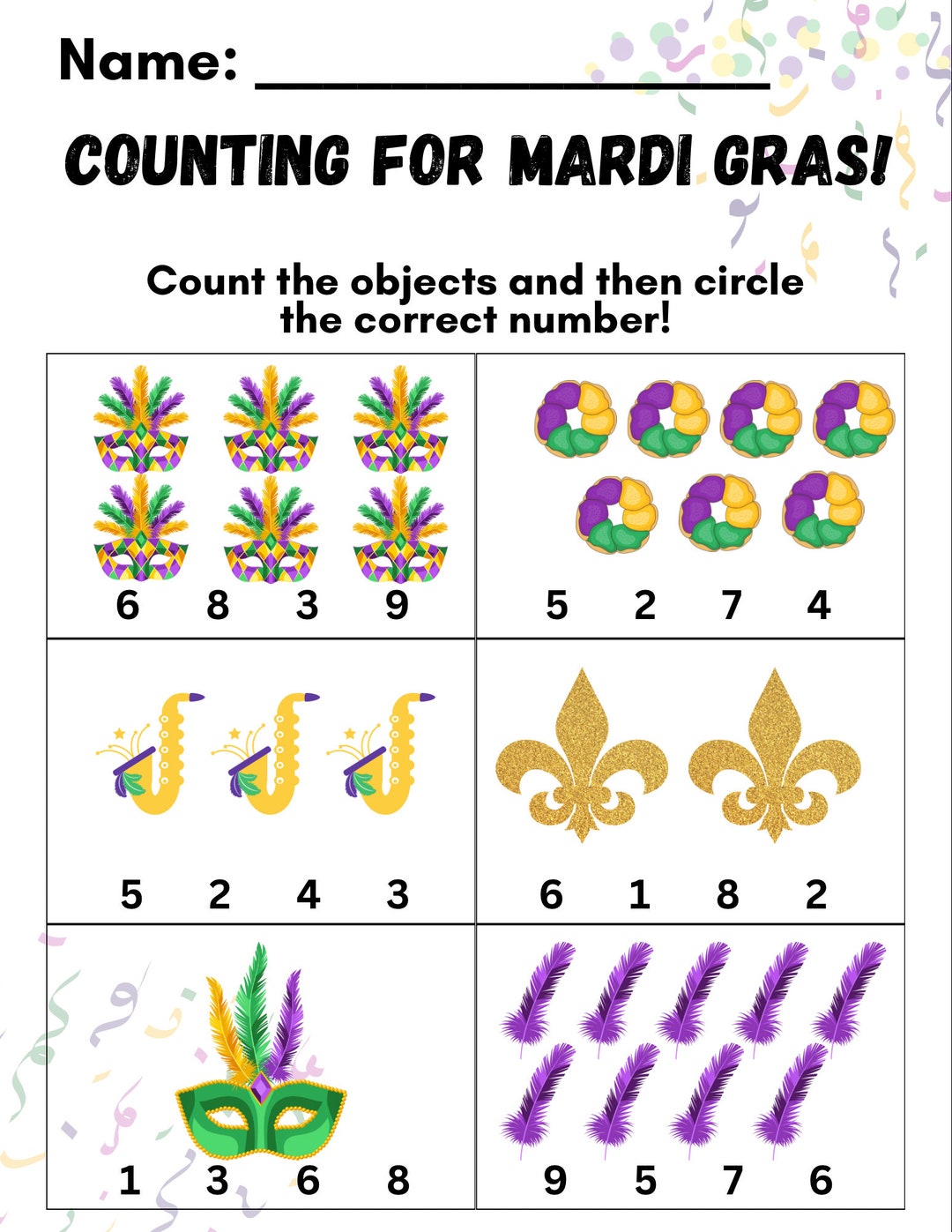 Mardi Gras Number Matching for Pre- K • Prek Fine Motor • Preschool ...