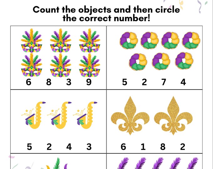 Mardi Gras Number Matching for Pre- K • Prek Fine Motor • Preschool ...