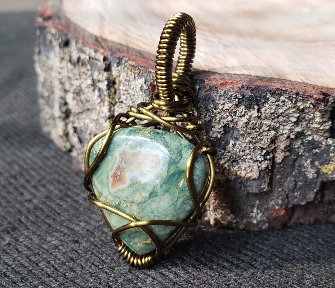 Rainforest Jasper Bronze Wire Wrapped Pendant - Etsy