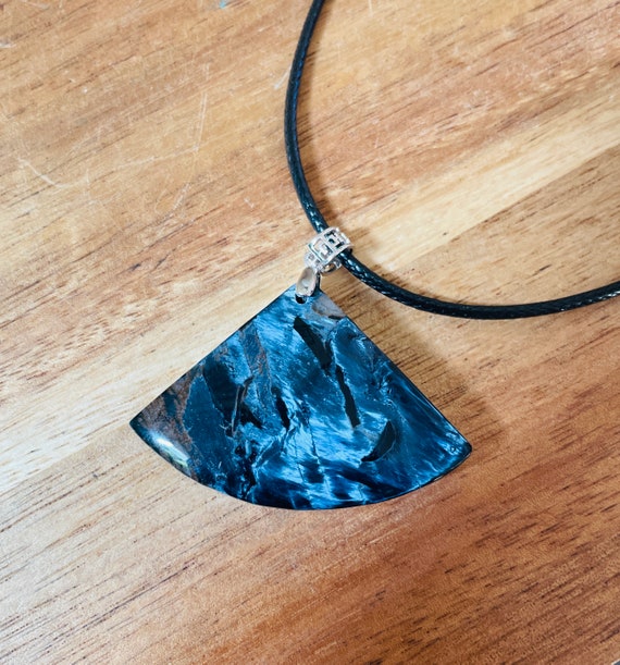 Navy Blue Fire Pietersite Sector Shape Pendant/Fan Sh… - Gem