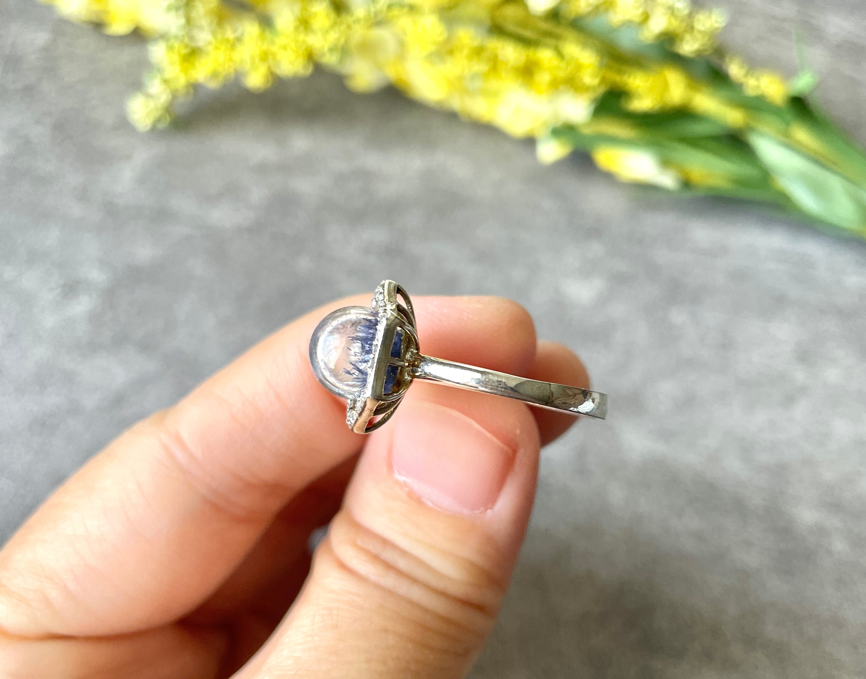 RARE 5mm Blue Dumortierite Quartz Sphere Engagement Ring Size 7/silver ...